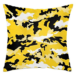 XMNYGJ Yellow Camo Throw Pillow Covers 16 x 16 Inch Decorative Square Cushion Case Soft Cozy Modern Pillowcase for Couch Sofa Bed Living Room Home Decor