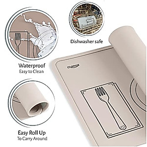 CHAMOS Montessori Placemat for Toddlers - Kids Silicone Mats for Dining Table - Set of 2 - Table Setting Learning (Sage and Beige)