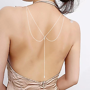 Dcfywl731 Stocking Stuffers Holiday Outfits for Women 2024 Rhinestone Back Necklace Gold Chain Backdrop for Wedding Brides Jewelry Necklace for Backless Dress for Women Backdrop Necklace