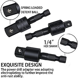3Pcs 1/4" 3/8" 1/2"360°Rotatable Hex Socket Adapter Drill Bits Set,Impact Grade Socket Wrench Adapter Extension Set,105°Right Angle Drill Screwdriver set Drill Hex Bit Socket Adapter