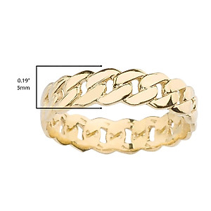 14K Yellow Gold 5mm Wide Cuban Link Chain Band Celtic Fashion or Wedding Ring - Size 9-1/2
