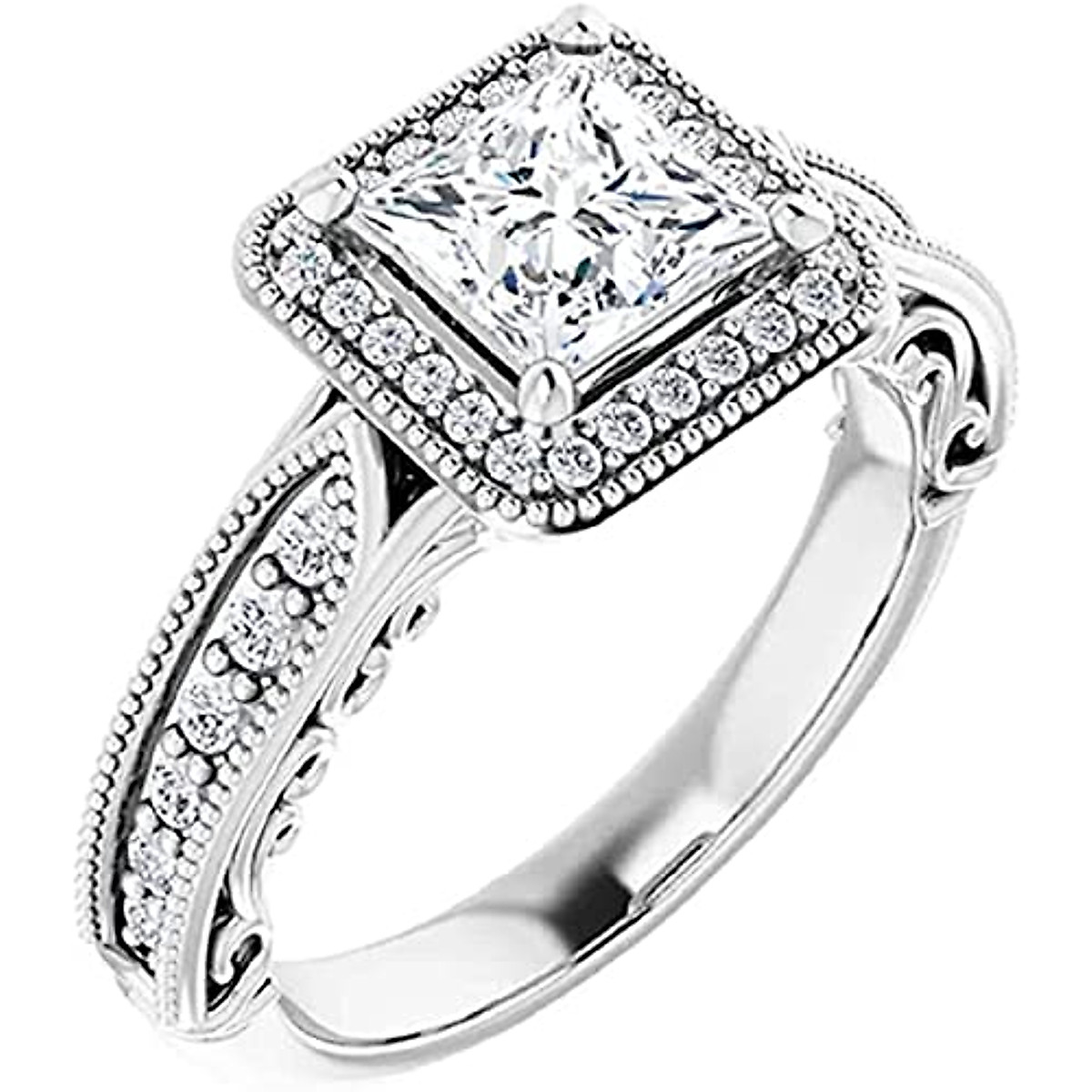 Moissanite World 1CT Princess Cut Colorless Moissanite Engagement Ring Wedding Band Gold Silver Eternity Solitaire Ring Halo Ring Vintage Antique Anniversary Promise Gift Her (7)