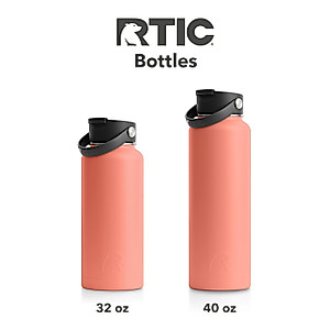 RTIC 40 oz Vacuum Insulated Bottle, Metal Stainless Steel Double Wall Insulation, BPA Free Reusable, Leak-Proof Thermos Flask for Water, Hot and Cold Drinks, Travel, Sports, Camping, Coral
