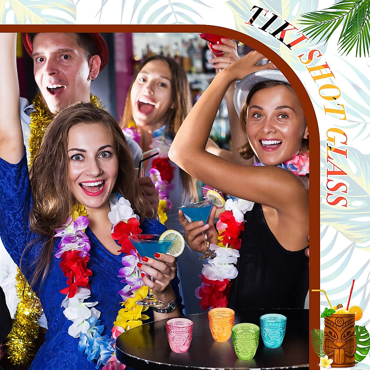 Irenare 24 Pcs Tiki Shot Glasses Hawaiian Style Tiki Cups Plastic Tiki Mug Tiki Bar Accessories Stackable Cocktail Party Shot Glasses Hold 2 oz Luau Party Supplies for Drinking(Trendy)