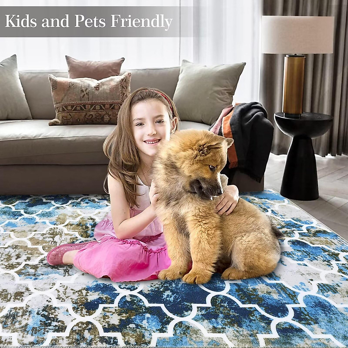 IMINROME Large Area Rug 8x10 Modern Geometric Area Rug Contemporary Abstract Indoor Rug Non-Slip Distressed Throw Rug Non Shedding Floor Carpet for Bedroom Nursery Kids Room, Multi Blue