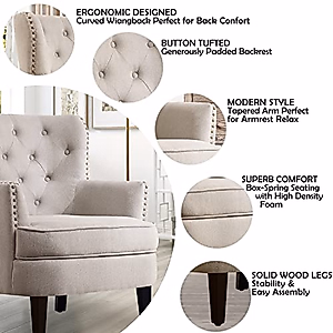 Rosevera Sausalito Chairs for Living Room Furniture, Reading, Arm, Comfy, Small Accent Bedroom, Velvet Pearl Beige