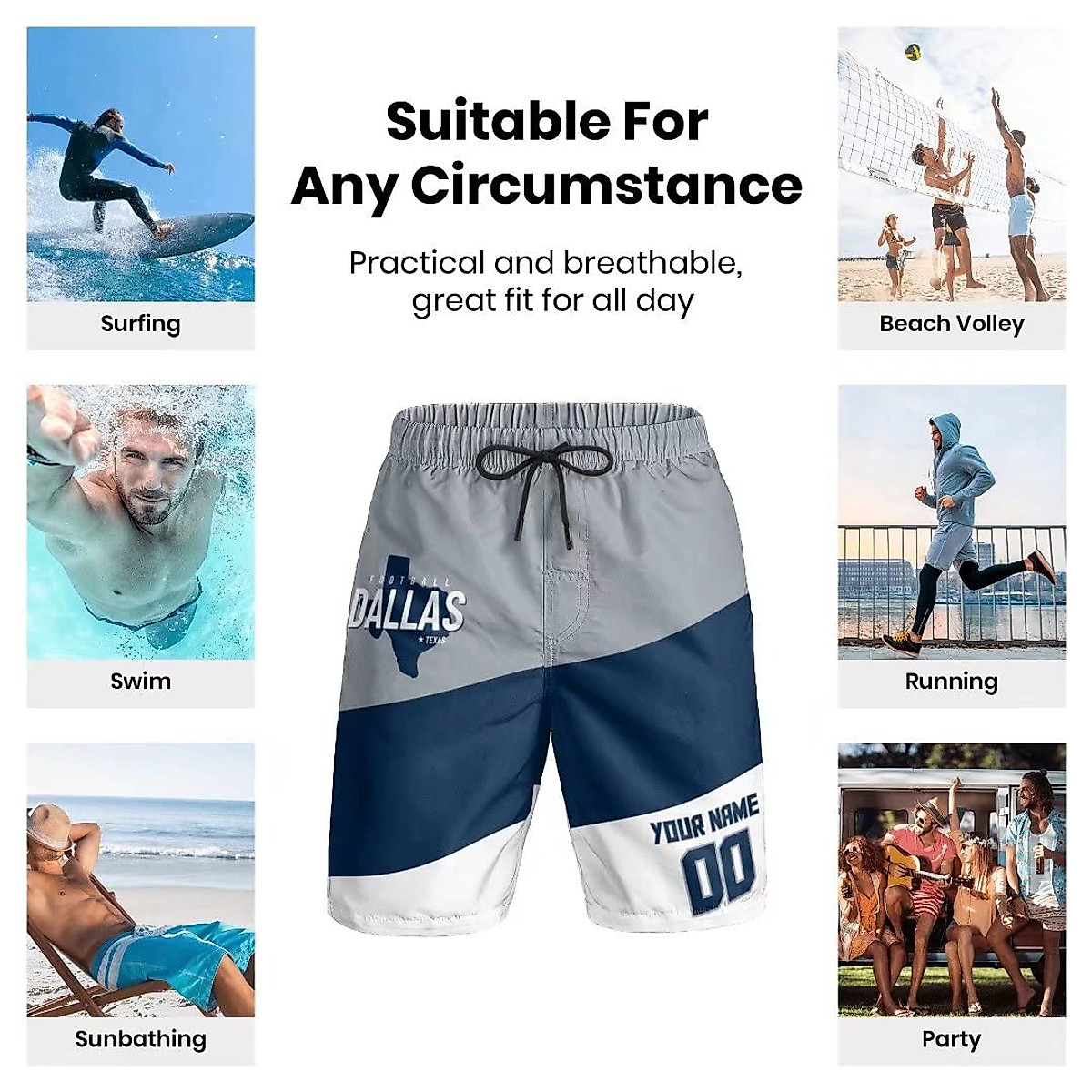 Custom Beach Shorts Football City Summer Casual Swim Trunks Beachwear Pants Add Name Number Personalized Gifts for Men Youth