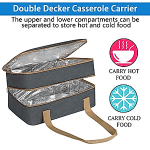 Double Insulated Casserole Carrier with Zipper Pockets, Casserole Carriers for Hot or Cold Food, Insulated Food Carrier for Parties, Picnics, Beach, Traveling, Fits 11 x 15 or 9 x 13 Baking Dish