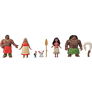 Mattel Disney Princess Moana Small Doll Story Pack with 1 Moana Doll, 5 Character Figures and 1 Accessory from the Movie