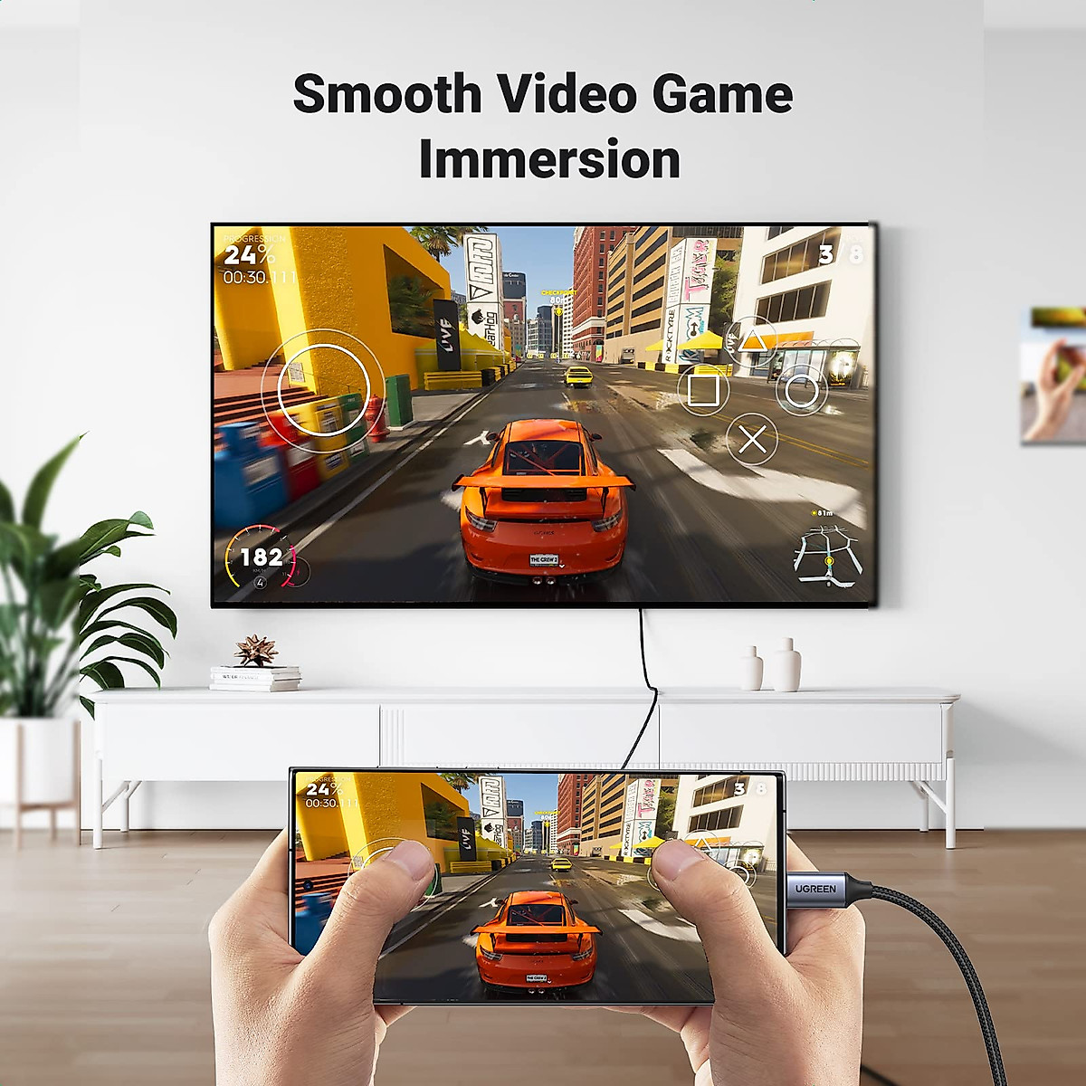 UGREEN USB C to HDMI Cable (4K@60Hz) 6.6FT, Type C to HDMI Adapter Thunderbolt 4/3 to HDMI for Home Office Compatible with iPhone 16 Pro Max Plus, MacBook Pro Air iPad Pro, XPS, Galaxy S24 Steam Deck