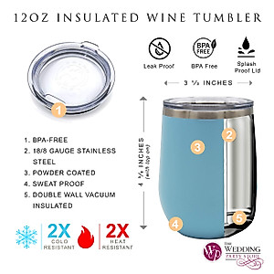 The Wedding Party Store, Personalized 12 oz Insulated Stemless Wine Tumbler - Custom Engraved and Monogrammed (Carolina Blue)