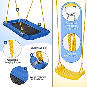 4 in 1 Swing Set for Backyard, Heavy Duty A-Frame Metal Outdoor Stand, 550 lbs Weight Capacity Adjustable Playground Playset for Kids Toddlers with 2 Swing Seat, Climbing Ladder and Climbing Rope