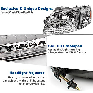 ZMAUTOPARTS Replacement Headlights with Corner Signal Lamps Chrome/Amber For 1997-2003 Ford F-150/1997-2002 Expedition