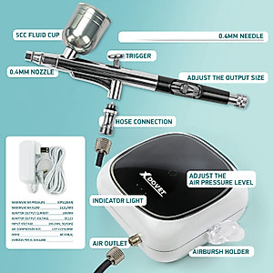XDOVET Airbrush Kit 30PSI, Airbrush Set with Compressor, Mini Airbrush Compressure Kit for Makeup, Cake Decorating, Nail Art, Painting, Tattoo, DIY Modeling with Air Brush Set