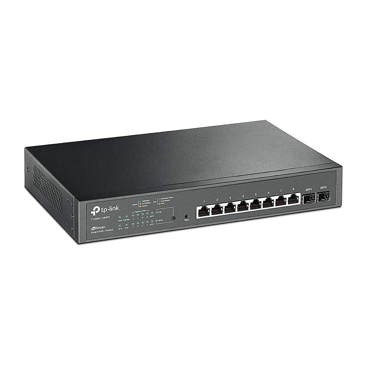 TP-Link 8 Port Gigabit PoE Switch | 8 PoE+ Ports @116W, w/2 SFP slots | Smart Managed | Limited Lifetime Protection | Support L2/L3/L4 QoS, IGMP and Link Aggregation (T1500G-10MPS)