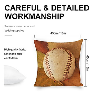 Maple Leaves Baseball Throw Pillow Covers 18×18 Pillowcases Set of 2 Autumn Softball Linen Decorative Square Pillow Case Cushion Covers Standard Size for Sofa Couch Outdoor Bed Pillow Protectors