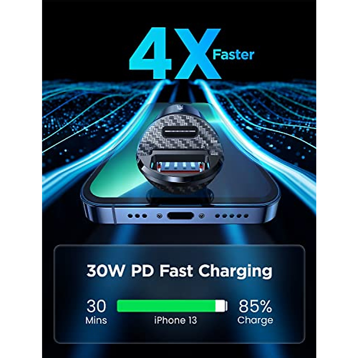 USB C Car Charger Fast Charge, 60W Smallest USB Car Charger Flush Fit AINOPE 30W QC&30W PD Fast Cigarette Lighter USB Charger Compatible with iPhone 14 pro max/13/12, Samsung S22/S20, iPad, MacBook