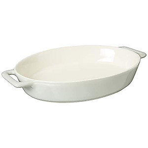 LE REGALO Stoneware Oval Baking Dish, 14x9.5x2.5, White