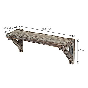 MyGift Wall Mounted Floating Shelves - 16.5 InchTorched Wood Decorative Shelf with Wooden Brackets, Set of 2