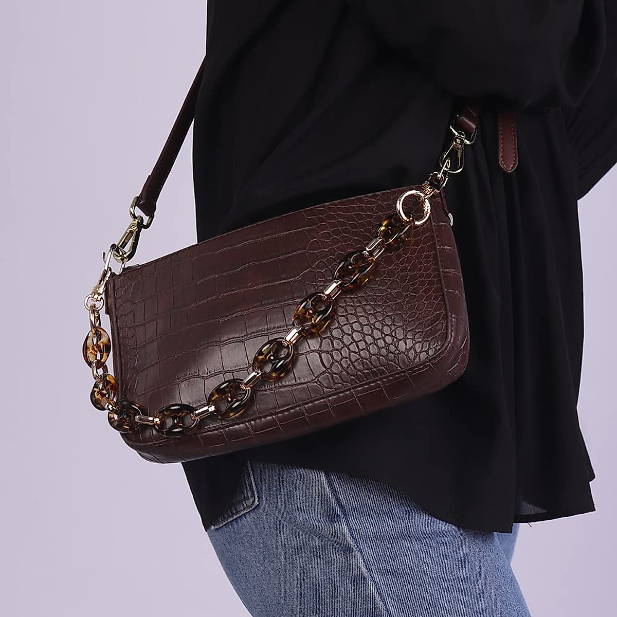 Wiwpar Handbag Acrylic Chain Shoulder Bag Replacement Chain Strap Accessories for Purse (Ivory-Gold)