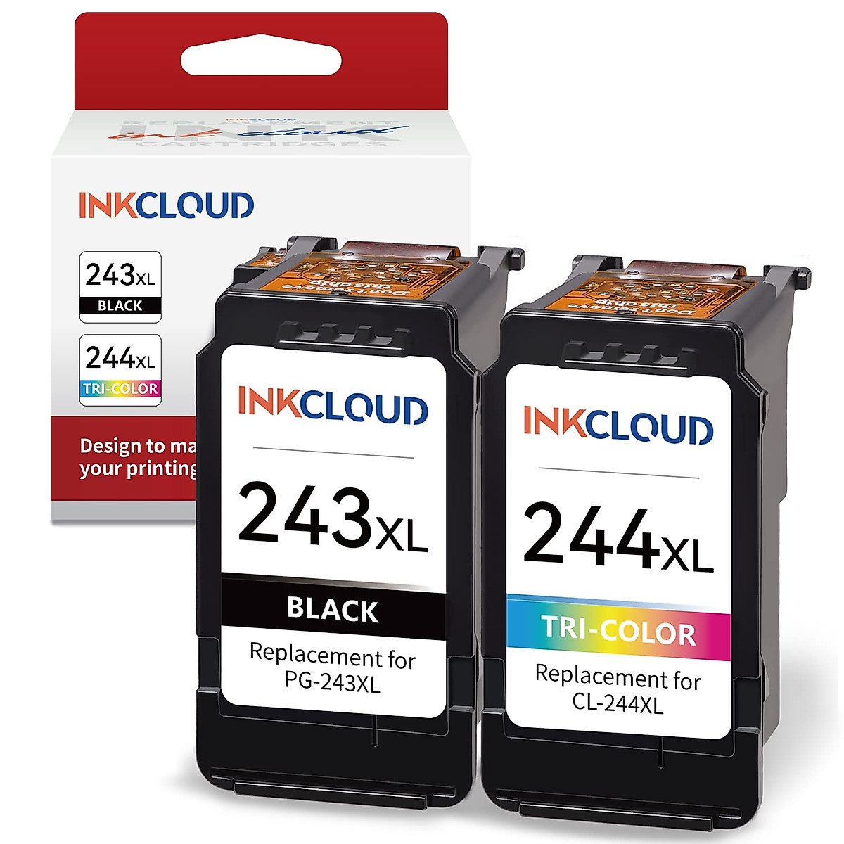 INKCLOUD Compatible Ink Cartridges Replacement for Canon PG-243 CL-244XL 243XL 244XL Black Color Combo for Cannon Pixma TS3122 MX490 MX492 TR4522 TR4520 MG2922 MG2520 Printer (1 Black,1 Tri-Color)