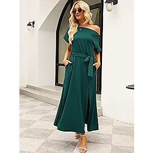 LILLUSORY Off The Shoulder Midi Wedding Guest Dresses 2023 Summer Cocktail Party Women Dress Emerald Green
