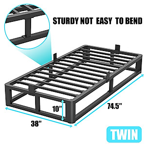 Firpeesy Upgrade Anti Bending and Round Corner Legs 10 inch Metal Twin Bed Frame 3500 LBS Heavy Steel Slats Support Platform Bed Frames No Box Spring Needed Platform Noise Free Easy Assembly