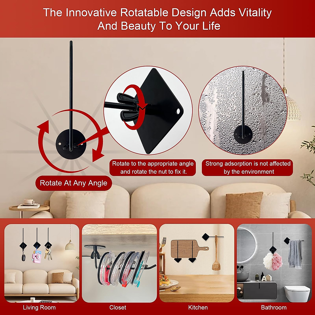 ADDCUP Multifunctional Swivel Hook, Tumbler Lid and Hat Storage Organizer, Tumbler Lid Storage Hook, Hat Hooks for Wall, for Cups, Baseball Caps, Cup Lid Organizers (2 Pcs-Round)