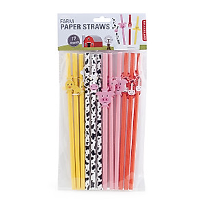 Kikkerland Farm Paper Straws, Pack of 12, , Multicolor