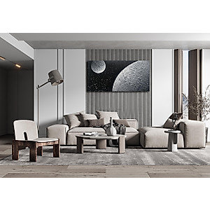 Landswaydecor Black and Grey Wall Art Moon Surface Canvas Oil Painting Home Decor Hand Painted Modern Textured 3D Artwork for Bedroom Living Room