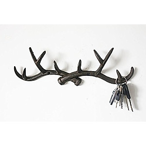 Chocolate 14 inch Vintage Rustic Cast Iron Deer Antlers Coat Rack Key Holder Jewellery Display Rack Bathroom Towels Hanger Rustic Cabin Hanger(with Screws)