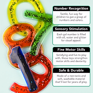 Playlearn Sensory Gel Filled Numbers – Moveable NumberToy - Textured Tactile Squishy Toy Number Set - Ideal for Sensory Learning