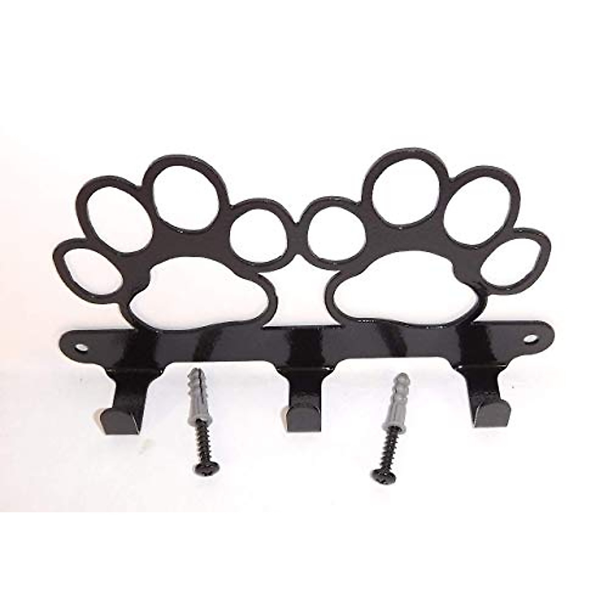 Double Dog Paw Leash Hook. Solid Steel. Handmade in USA. Gloss Black Finish. Screws Included.