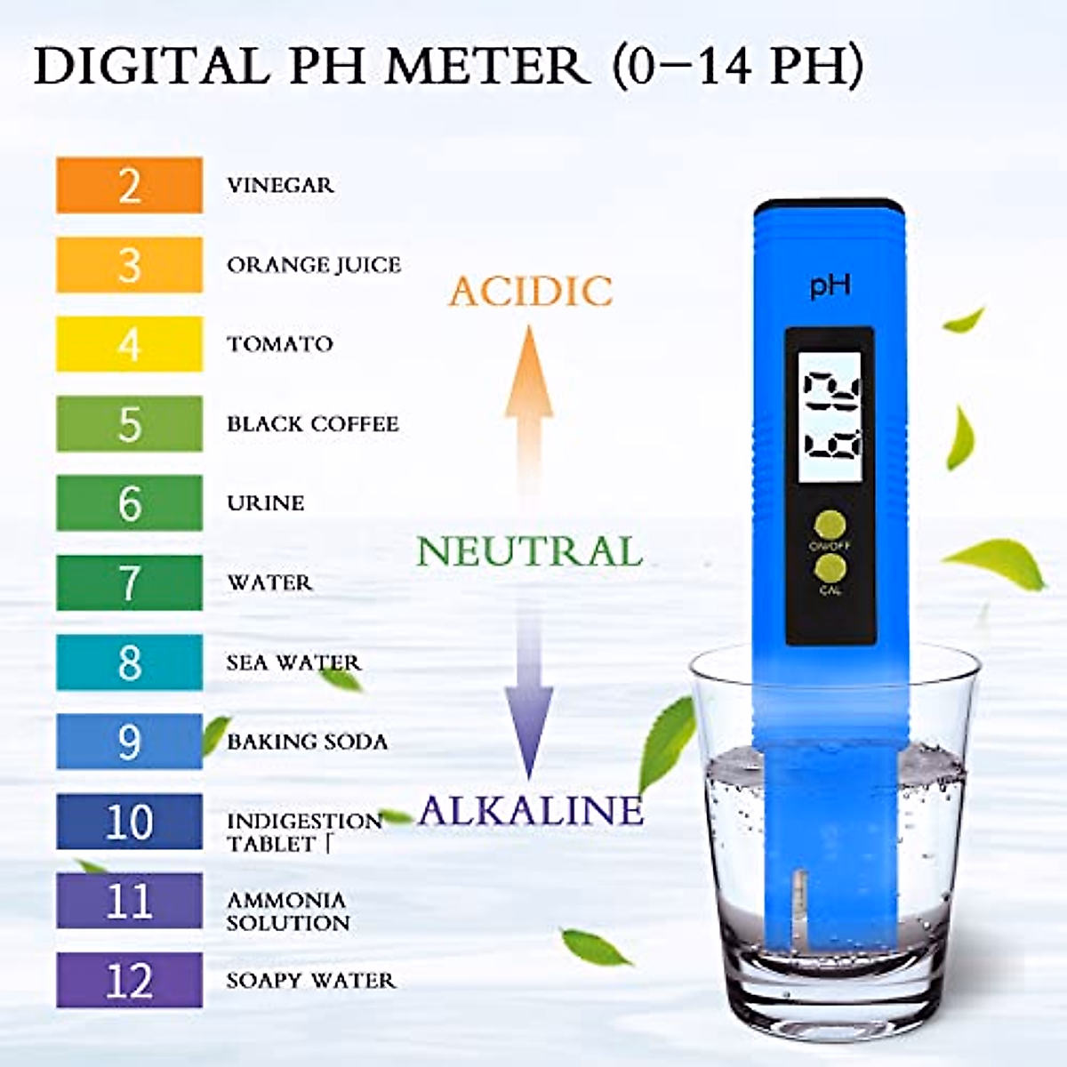 COMUSTER PENPH pH Pen,Digital Water Meter,pH Meter for Hydroponics Digital pH Test Pen 0.01 High Accuracy Pocket Size with 0-14 PH Measurement Range for Home Drinking,Swimming Pools and Aquariums,Blue