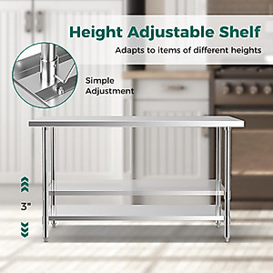 Toolsempire Stainless Steel Table, 60" x 24" Prep Table with Adjustable Under Shelf & 4 Galvanized Table Feet, Heavy Duty Steel Table Kitchen Table for Restaurant, Home & Hotel