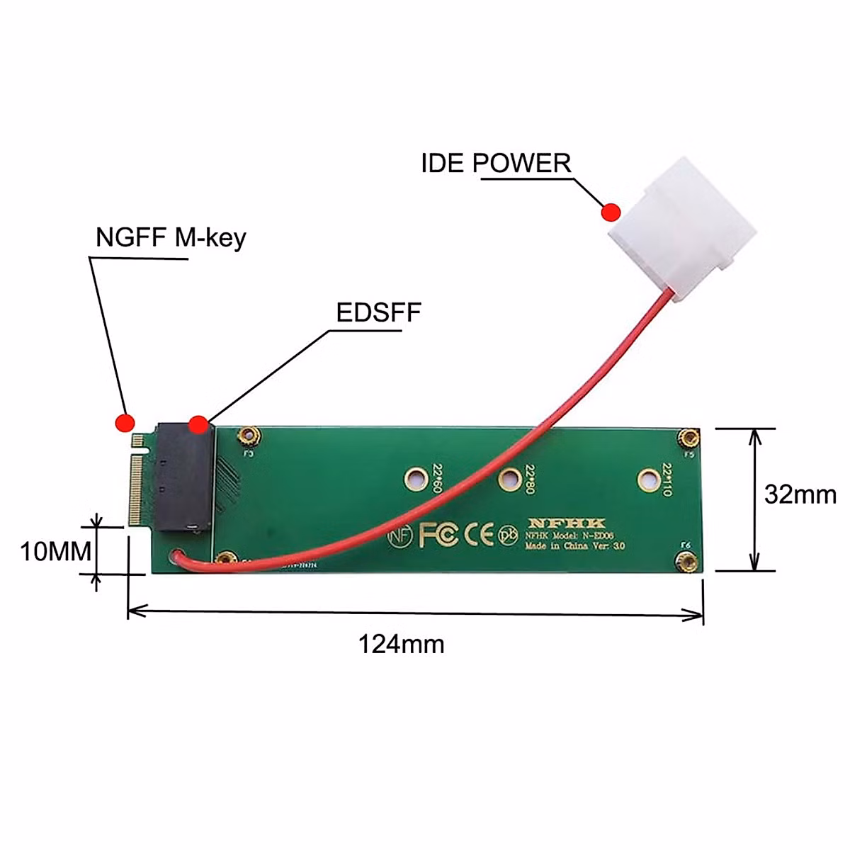 Xiwai Ruler 1U GEN-Z EDSFF Short SSD E1.S to NVMe NGFF M-Key 4X Host Carrier Adapter with Power