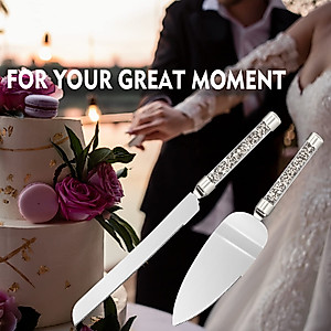 ROXBURGH Wedding Champagne Flutes and Cake knife Server Set, Mr and Mrs Champagne Flutes Glasses for Bride and Groom Cake Cutting set for Wedding Engagement Gifts