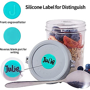 P&Y Overnight Oats Containers with Lids, 12 Oz Glass with Spoons for Mason Overnight Oats Jars, Oatmeal Container with Letter Silicone Label for Cereal Yogurt Fruit (Gray M Forks, 2Pack)