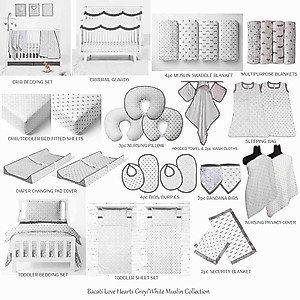 Bacati - 2 Pack Love/Aztec/Arrows/Hearts Silky Soft Breathable 100% Cotton Muslin Baby Crib Fitted Sheets - Fits Standard 28 x 52 x 5 Crib & Toddler Mattresses (Hearts, Grey)