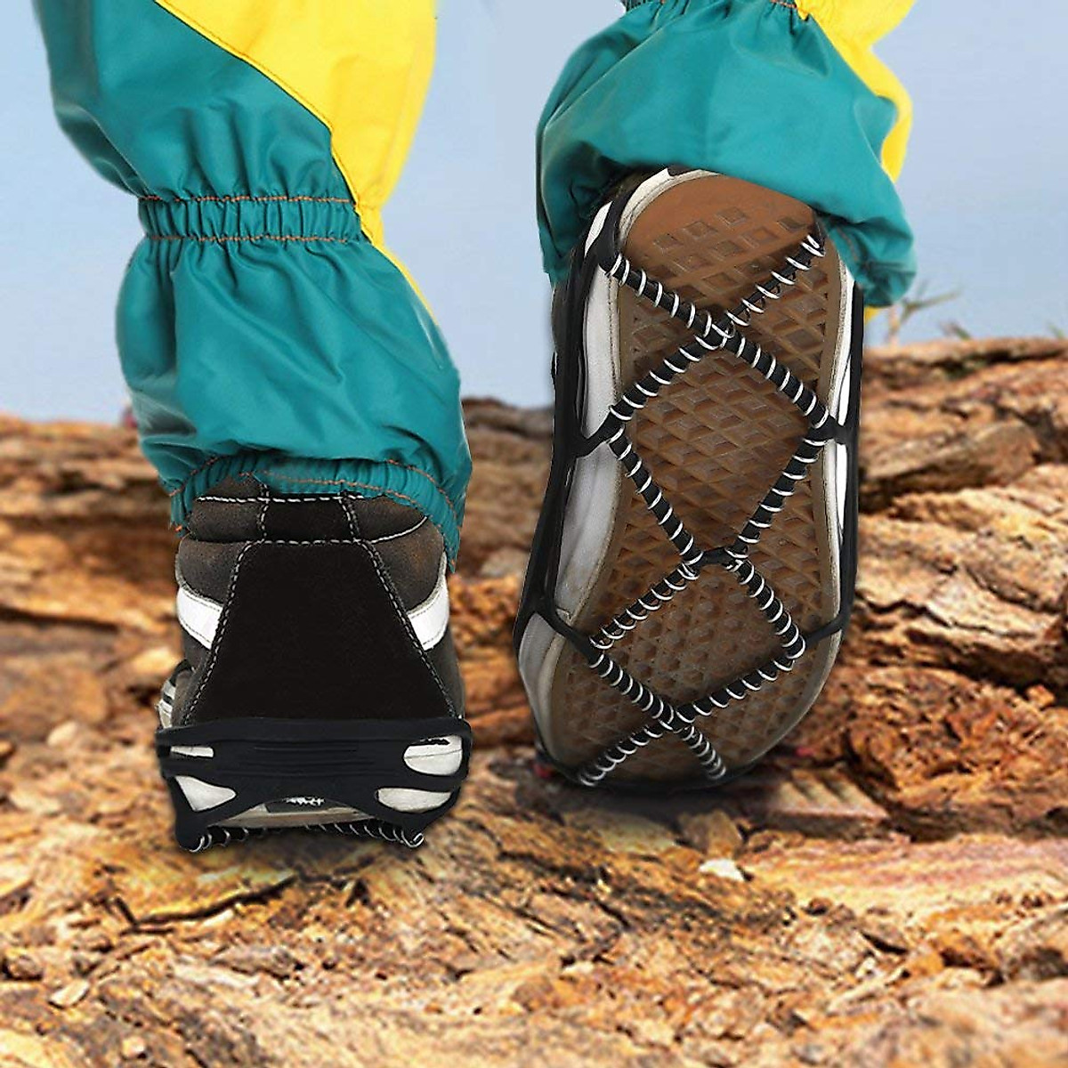 Traction Chains for Walking on Ice and Snow, Ice Cleats Spikes Crampons Grips Non Slip Grippers Portable for Jogging Climbing Outdoor Running Hiking Mountaineering Boots Shoes Women Men Kids