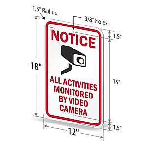 SmartSign Notice All Activities Monitored By Video Camera Sign - 2 Pack, 18 x 12 inch, 2mm Aluminum Composite, Red/Black on White, Made in USA
