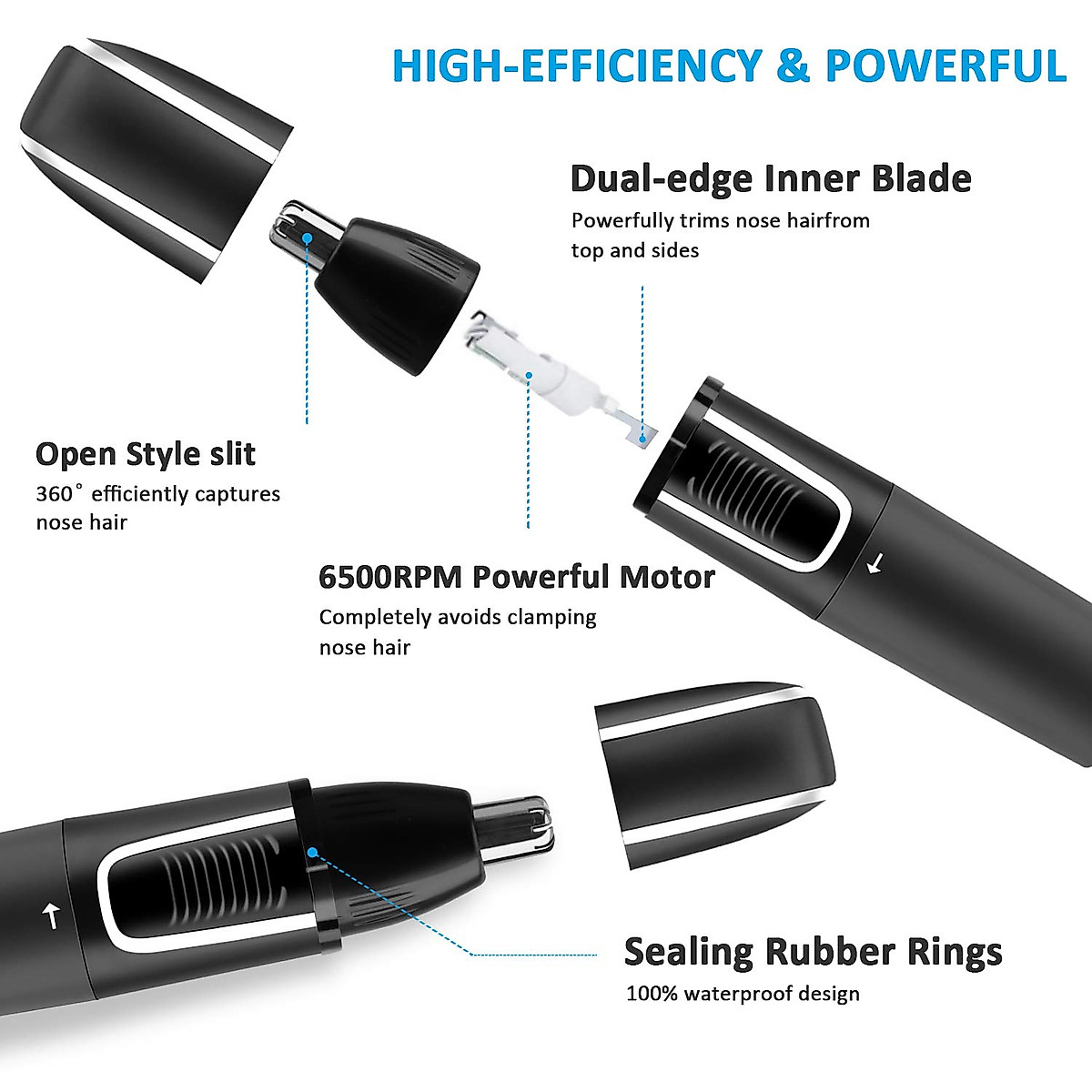 Aotesbu Ear and Nose Hair Trimmer Clipper, Professional USB Rechargeable Painless Facial Hair Trimmer for Men and Women, 3 in 1 Lightweight IPX7 Waterproof Nostril Nasal Hair Vacuum Cleaning System