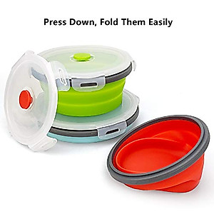 CARTINTS Round Collapsible Bowls with Lids, Reusable Silicone Food Storage Containers, 3Pack 500-800-1200ML, Stackable Space Saving, Microwave and Freezer Safe, Meal Prep Container