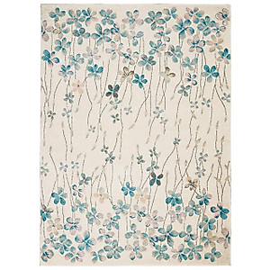 Nourison Tranquil Floral Ivory 5'3" x 7'3" Area -Rug, Easy -Cleaning, Non Shedding, Bed Room, Living Room, Dining Room, Kitchen (5x7)