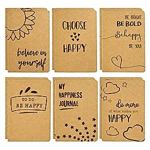 12 Pack A6 Kraft Paper Notebooks, Happy Journal for Kids, Teens, and Girls, 80 Lined Pages (4 x 5.75 In)