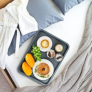 YOUEON Set of 3 Bamboo Serving Trays with Handles, 16/14/13 Inch Nesting Trays for Coffee Table, Blue Decorative Tray, Perfume Tray, Ottoman Tray, Bamboo Trays for Food, Breakfast, Coffee, Tea