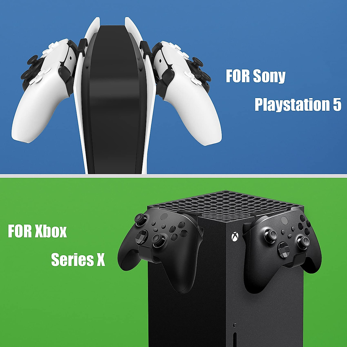 NINGMANC Headphone Hook Holder Stand & Gamepad Controller Stand for PS5, Xbox Series X, Screwless Portable Storage Rack Accessories - (2 Pack Black)