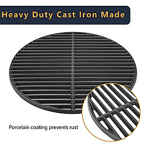 18 3/16" Grill Grate for Big Green Egg Grate, Large Egg, Vision Grill Parts B-11N1A1-Y2A, C4F1F1SB, VGKSS-CC2, 5-CR4C101 & Other 18" Kamado Grills, for Matte Cast Iron Big Green Egg Large Accessory