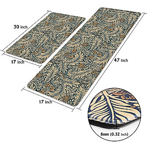 Anti Fatigue Kitchen Mat Set of 2 Pieces,Farmhouse Blue Kitchen Rugs and Mats,Waterproof Non Slip Memory Foam Cushioned Comfort Kitchen Floor Mat,Padded Kitchen Mats for Standing(17’’x30’’+17’’x47’’)