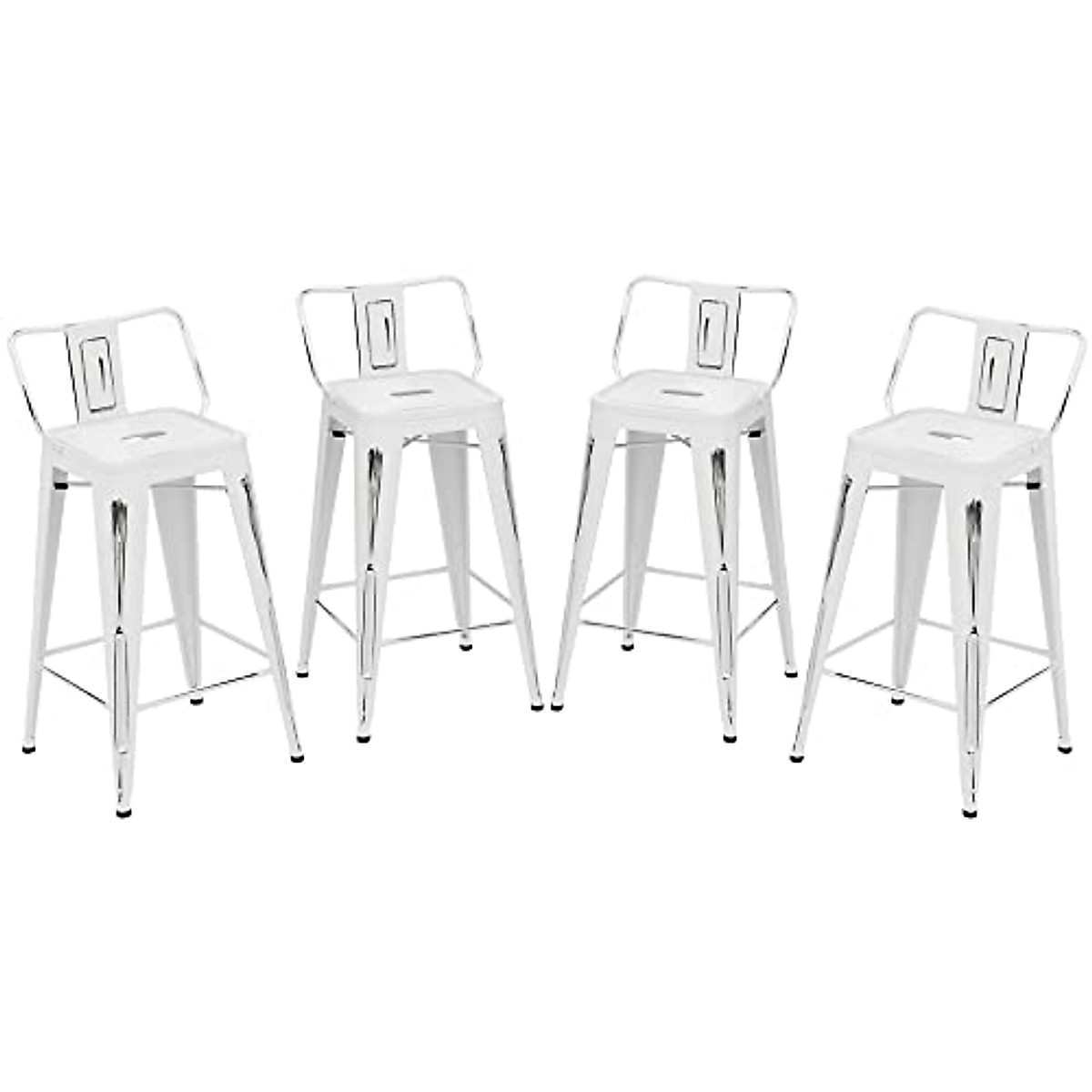 Andeworld Distressed Bar Stools Set of 4 Industrial Counter Stools Metal Barstools for Indoor-Outdoor (24 inch, White)
